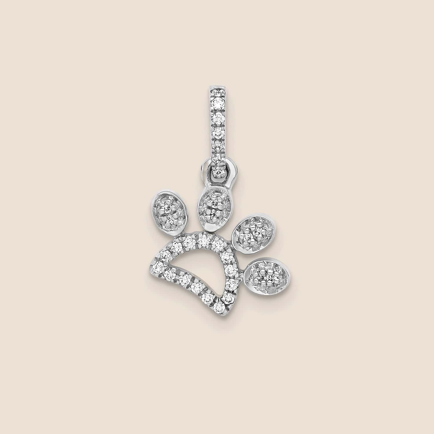 14K White Gold Paw Print Pendant 20 Diamond