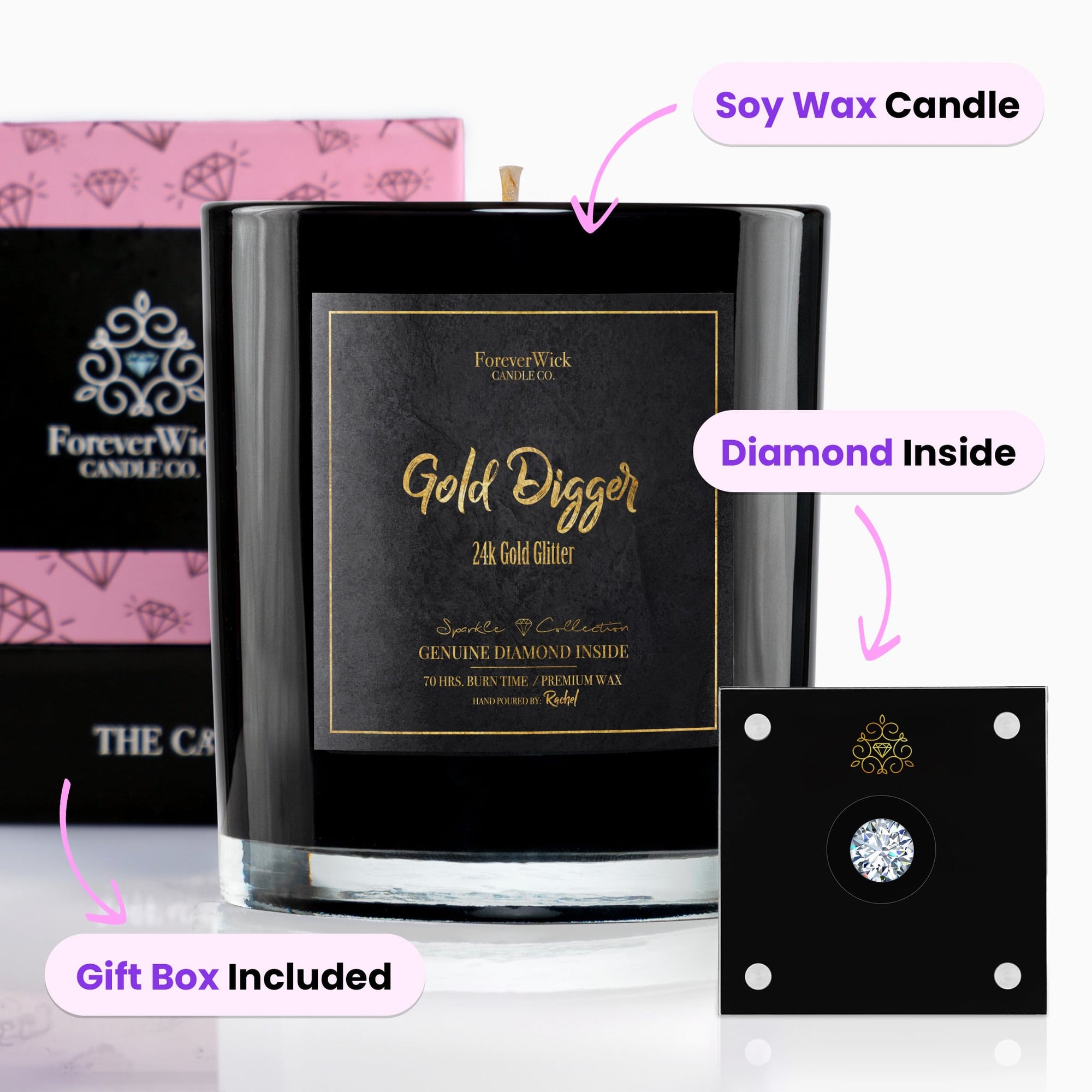 24K Gold Digger Diamond Candle - ForeverWick.com